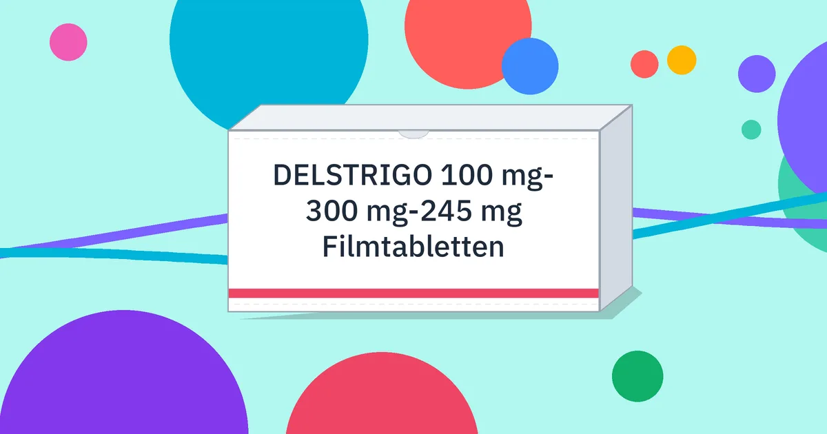 Symbolbild: Packung mit der Aufschrift DELSTRIGO 100 mg-300 mg-245 mg Filmtabletten (PZN 18066198) – Verfügbarkeit und Bezug in Apotheken in Frankfurt am Main