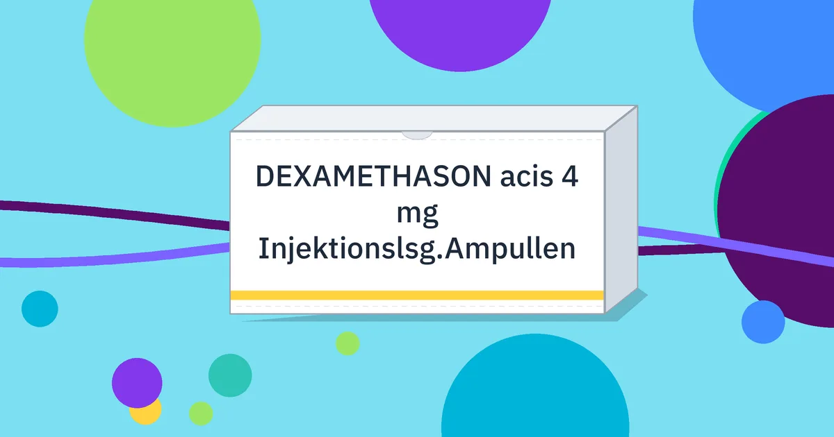 Symbolbild: Packung mit der Aufschrift DEXAMETHASON acis 4 mg Injektionslsg.Ampullen (PZN 02580970) – Verfügbarkeit und Bezug in Apotheken in Frankfurt am Main