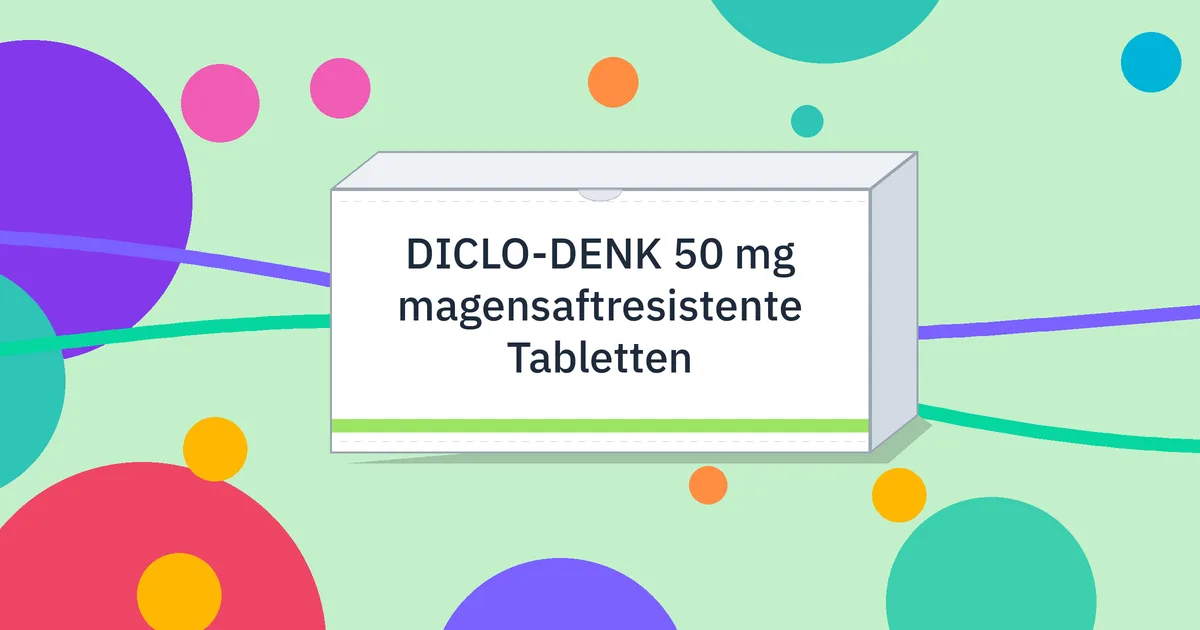 Symbolbild: Packung mit der Aufschrift DICLO-DENK 50 mg magensaftresistente Tabletten (PZN 20126683) – Verfügbarkeit und Bezug in Apotheken in Frankfurt am Main