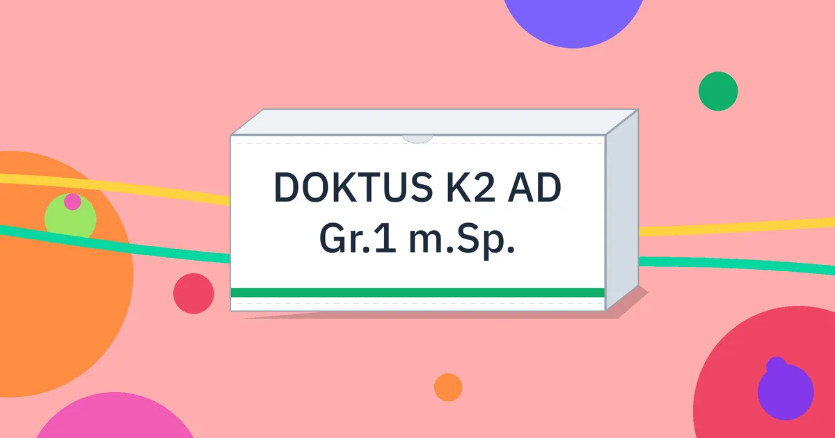 Symbolbild: Packung mit der Aufschrift DOKTUS K2 AD Gr.1 m.Sp. (PZN 03308483) – Verfügbarkeit und Bezug in Apotheken in Frankfurt am Main