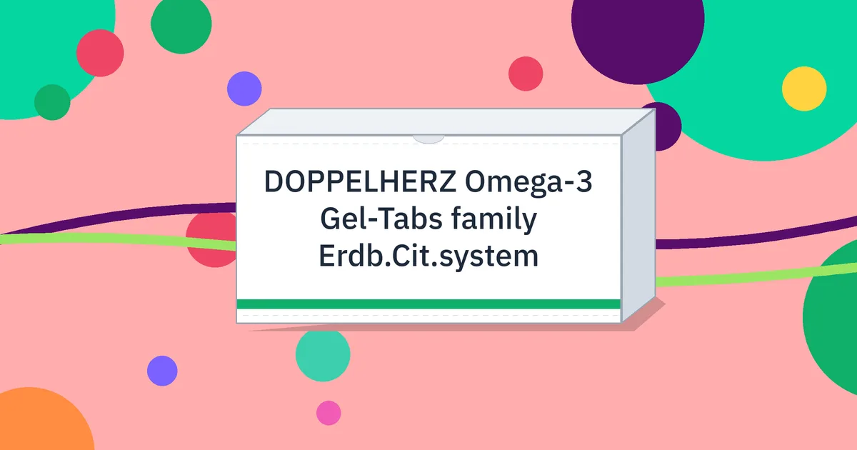 Symbolbild: Packung mit der Aufschrift DOPPELHERZ Omega-3 Gel-Tabs family Erdb.Cit.system (PZN 19155834) – Verfügbarkeit und Bezug in Apotheken in Frankfurt am Main