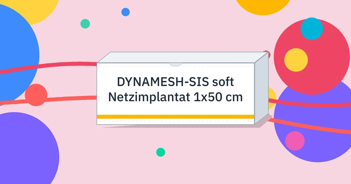 Symbolbild: Packung mit der Aufschrift DYNAMESH-SIS soft Netzimplantat 1x50 cm (PZN 19390245) – Verfügbarkeit und Bezug in Apotheken in Frankfurt am Main