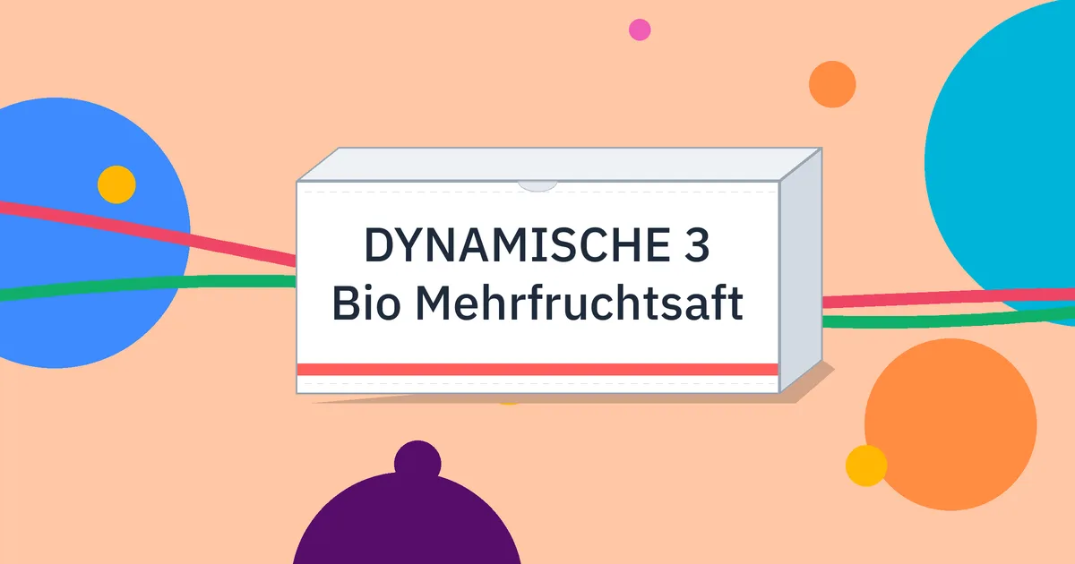 Symbolbild: Packung mit der Aufschrift DYNAMISCHE 3 Bio Mehrfruchtsaft (PZN 16236437) – Verfügbarkeit und Bezug in Apotheken in Frankfurt am Main