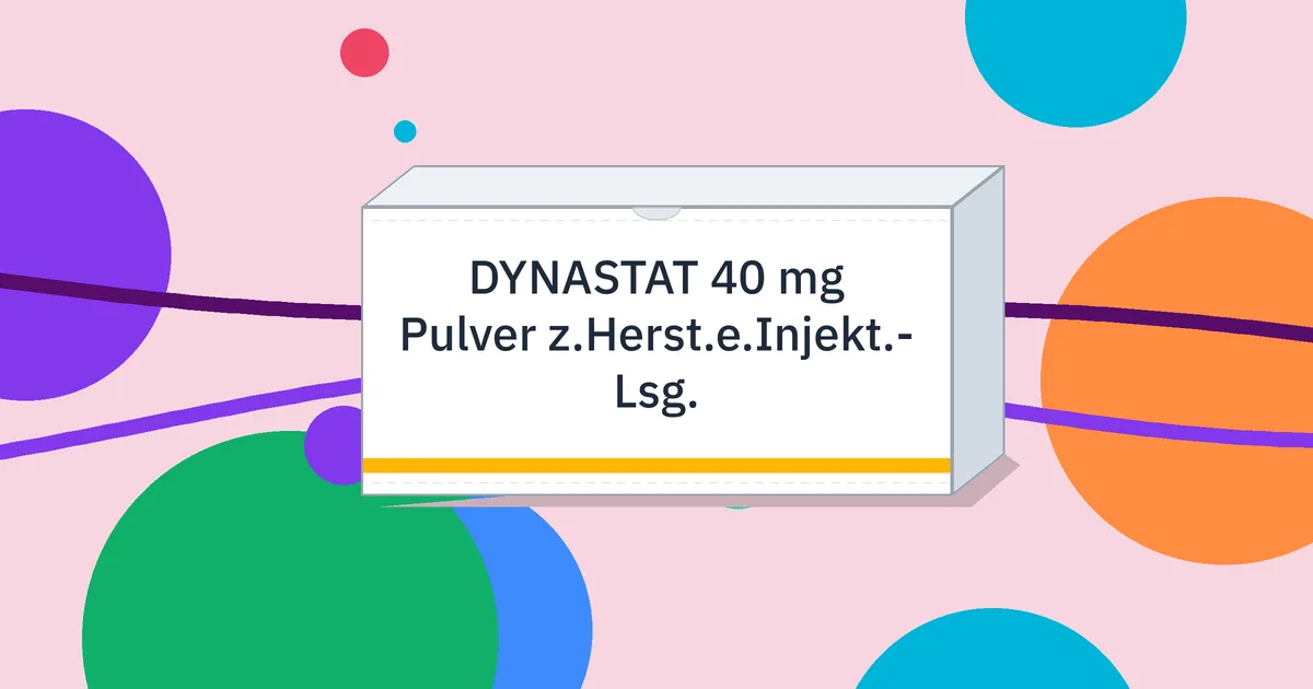 Symbolbild: Packung mit der Aufschrift DYNASTAT 40 mg Pulver z.Herst.e.Injekt.-Lsg. (PZN 12445380) – Verfügbarkeit und Bezug in Apotheken in Frankfurt am Main