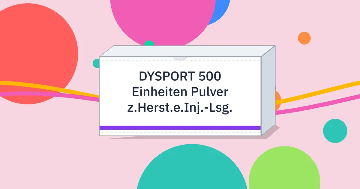 Symbolbild: Packung mit der Aufschrift DYSPORT 500 Einheiten Pulver z.Herst.e.Inj.-Lsg. (PZN 03107141) – Verfügbarkeit und Bezug in Apotheken in Frankfurt am Main