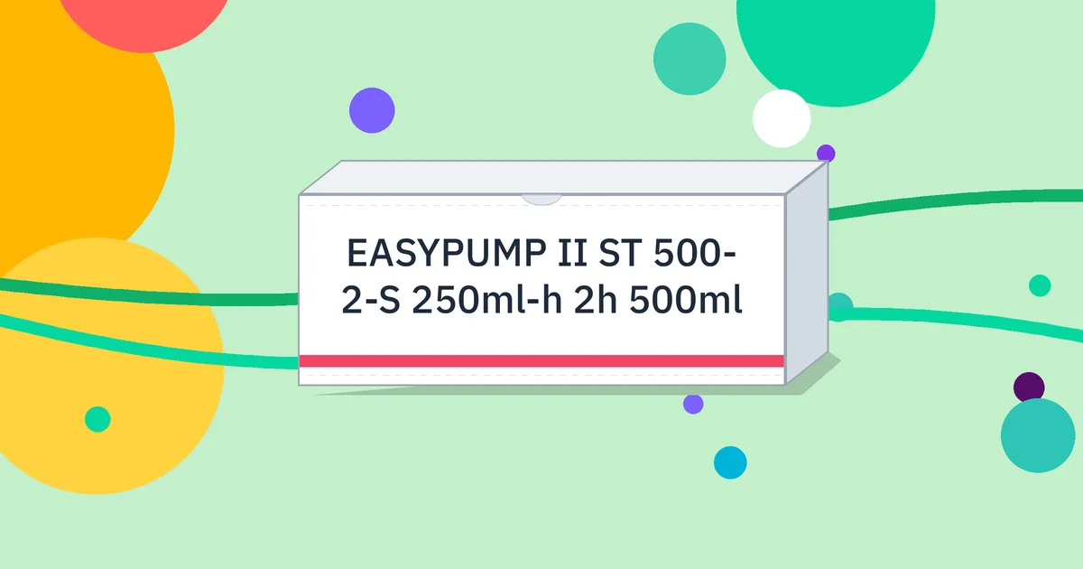 Symbolbild: Packung mit der Aufschrift EASYPUMP II ST 500-2-S 250ml-h 2h 500ml (PZN 20188477) – Verfügbarkeit und Bezug in Apotheken in Frankfurt am Main