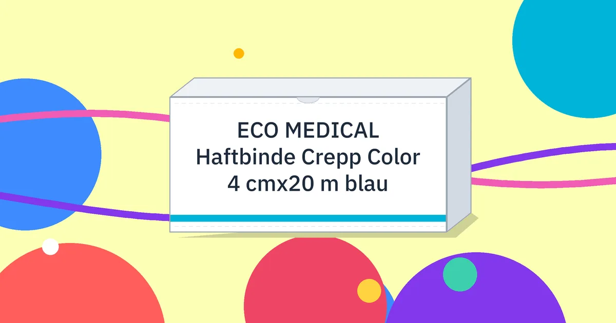 Symbolbild: Packung mit der Aufschrift ECO MEDICAL Haftbinde Crepp Color 4 cmx20 m blau (PZN 00734268) – Verfügbarkeit und Bezug in Apotheken in Frankfurt am Main