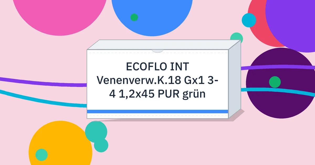 Symbolbild: Packung mit der Aufschrift ECOFLO INT Venenverw.K.18 Gx1 3-4 1,2x45 PUR grün (PZN 00268174) – Verfügbarkeit und Bezug in Apotheken in Frankfurt am Main