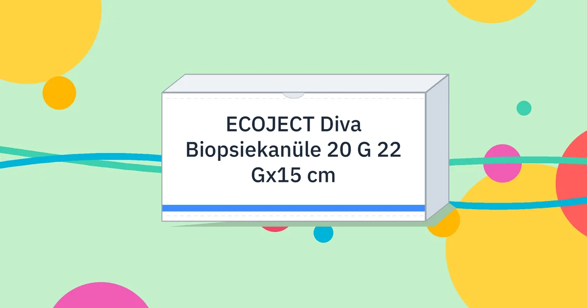 Symbolbild: Packung mit der Aufschrift ECOJECT Diva Biopsiekanüle 20 G 22 Gx15 cm (PZN 06125530) – Verfügbarkeit und Bezug in Apotheken in Frankfurt am Main