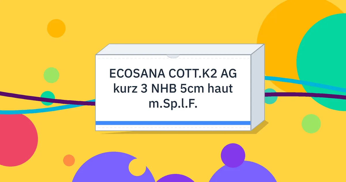 Symbolbild: Packung mit der Aufschrift ECOSANA COTT.K2 AG kurz 3 NHB 5cm haut m.Sp.l.F. (PZN 16949634) – Verfügbarkeit und Bezug in Apotheken in Frankfurt am Main