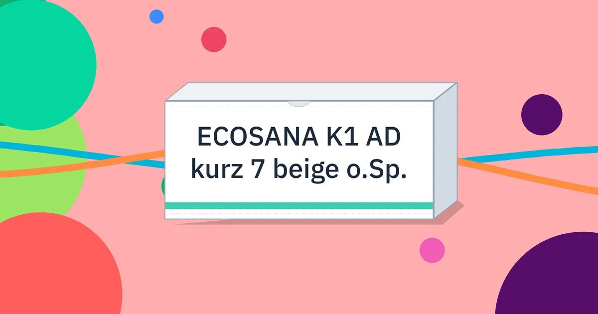 Symbolbild: Packung mit der Aufschrift ECOSANA K1 AD kurz 7 beige o.Sp. (PZN 04725467) – Verfügbarkeit und Bezug in Apotheken in Frankfurt am Main