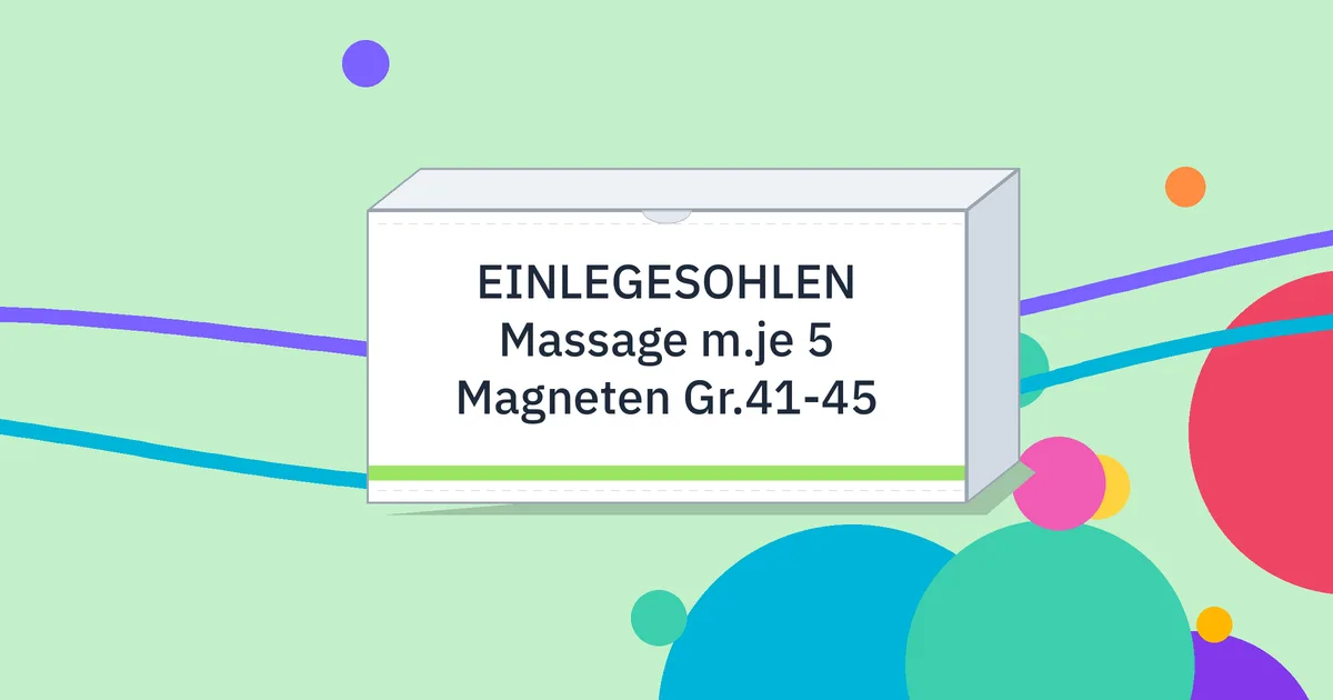 Symbolbild: Packung mit der Aufschrift EINLEGESOHLEN Massage m.je 5 Magneten Gr.41-45 (PZN 17883802) – Verfügbarkeit und Bezug in Apotheken in Frankfurt am Main