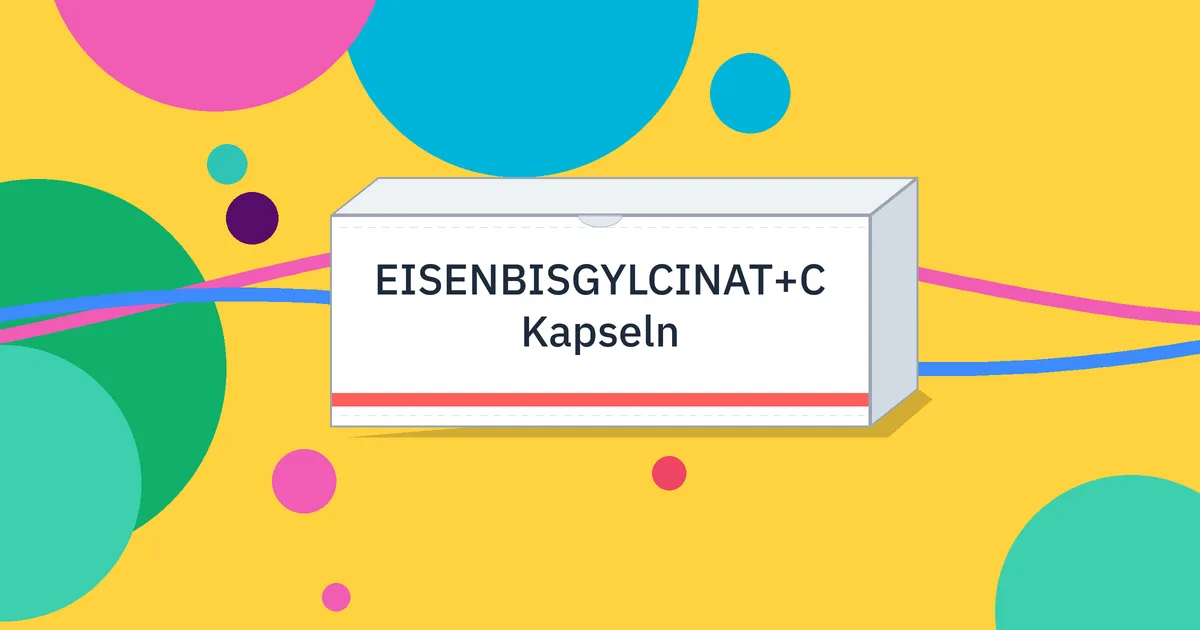 Symbolbild: Packung mit der Aufschrift EISENBISGYLCINAT+C Kapseln (PZN 20851697) – Verfügbarkeit und Bezug in Apotheken in Frankfurt am Main