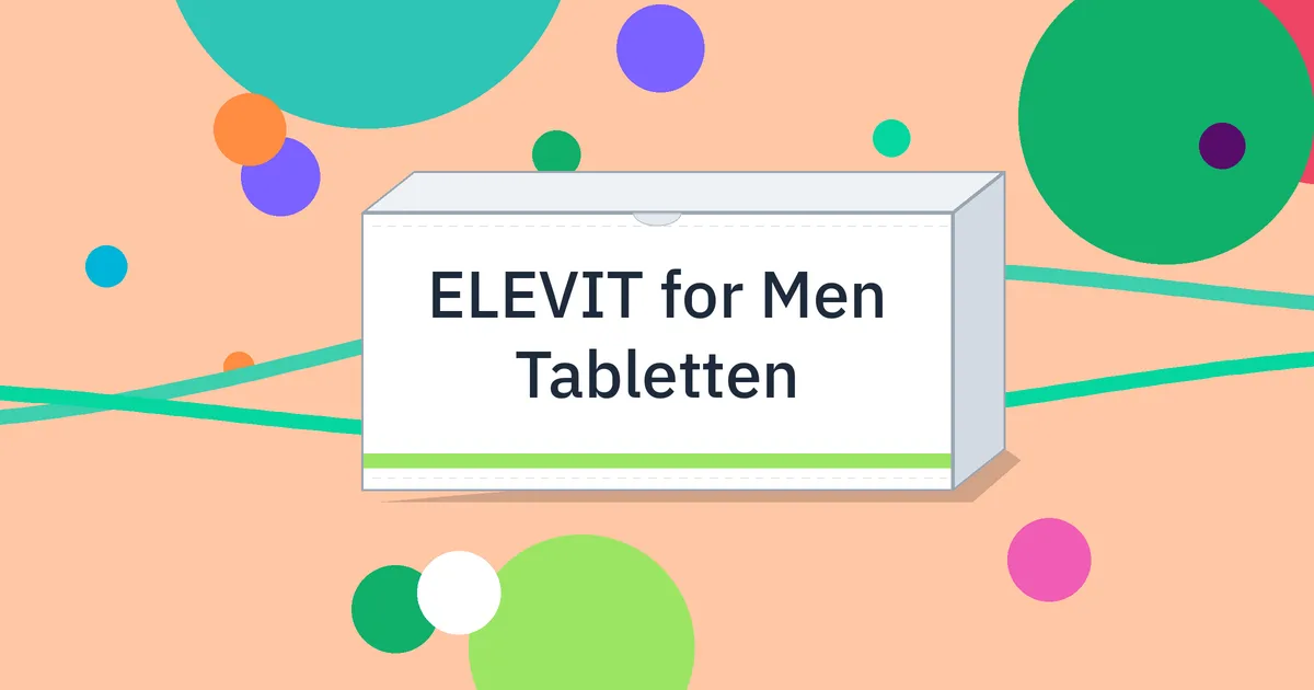 Symbolbild: Packung mit der Aufschrift ELEVIT for Men Tabletten (PZN 16584888) – Verfügbarkeit und Bezug in Apotheken in Frankfurt am Main