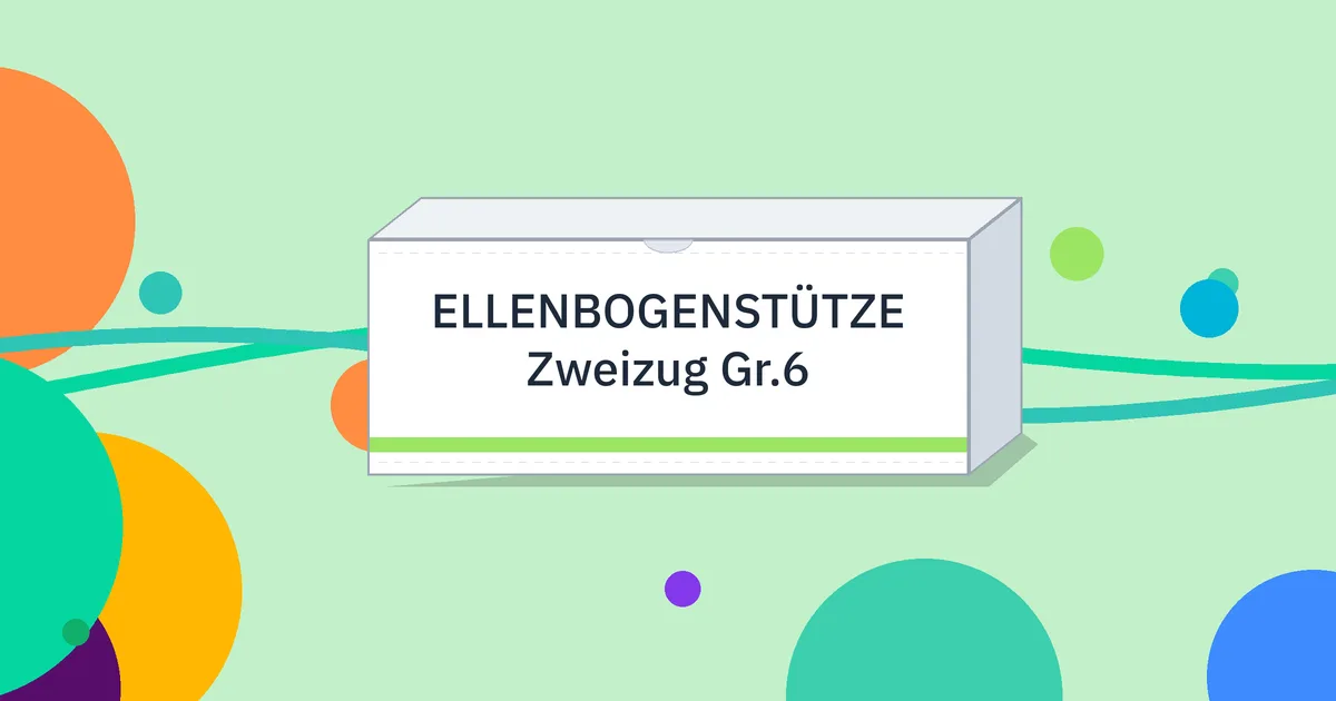 Symbolbild: Packung mit der Aufschrift ELLENBOGENSTÜTZE Zweizug Gr.6 (PZN 02008201) – Verfügbarkeit und Bezug in Apotheken in Frankfurt am Main