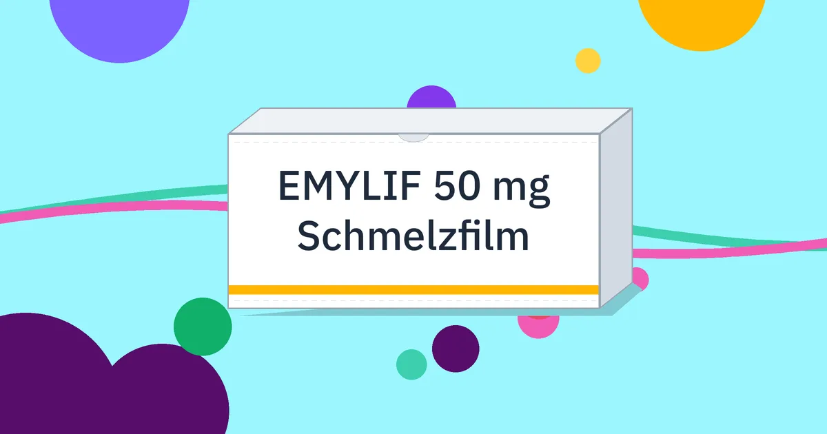 Symbolbild: Packung mit der Aufschrift EMYLIF 50 mg Schmelzfilm (PZN 18359569) – Verfügbarkeit und Bezug in Apotheken in Frankfurt am Main