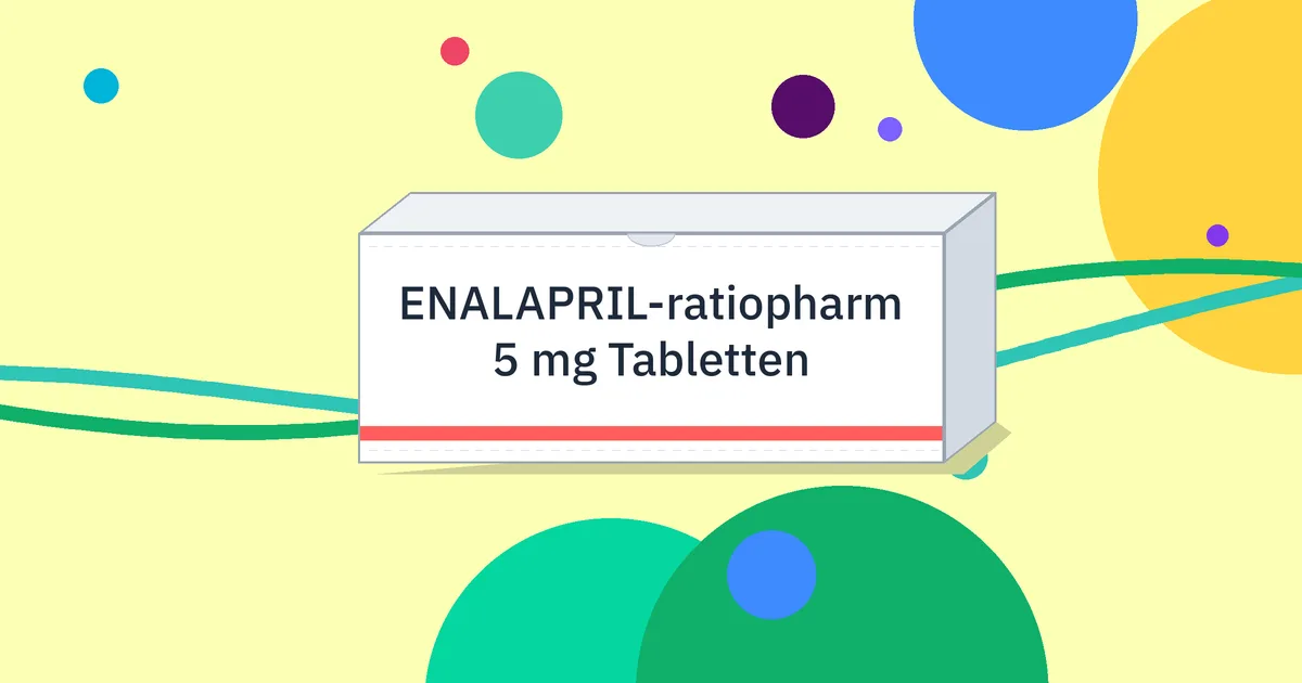 Symbolbild: Packung mit der Aufschrift ENALAPRIL-ratiopharm 5 mg Tabletten (PZN 00638197) – Verfügbarkeit und Bezug in Apotheken in Frankfurt am Main