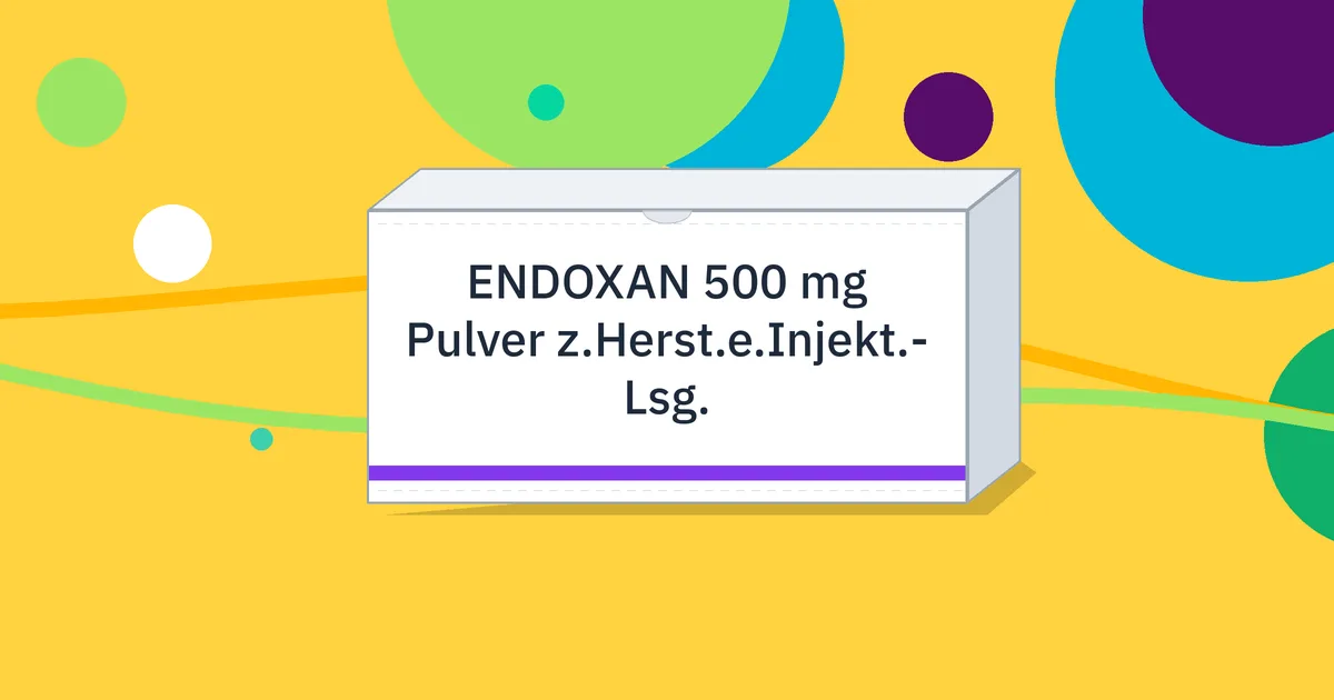Symbolbild: Packung mit der Aufschrift ENDOXAN 500 mg Pulver z.Herst.e.Injekt.-Lsg. (PZN 01667261) – Verfügbarkeit und Bezug in Apotheken in Frankfurt am Main