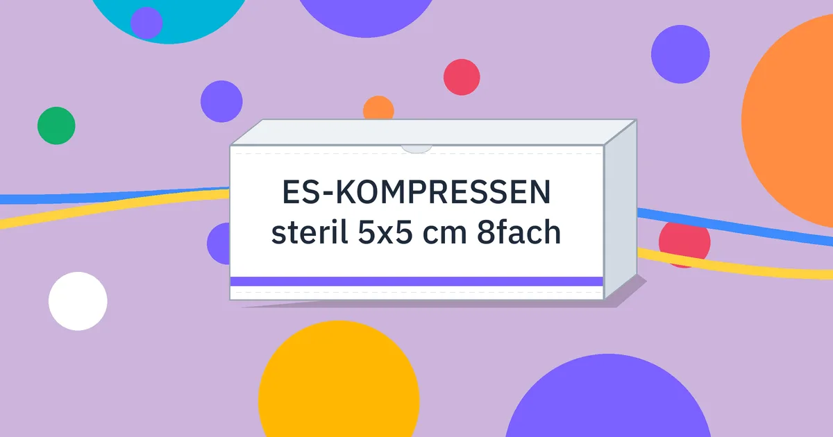 Symbolbild: Packung mit der Aufschrift ES-KOMPRESSEN steril 5x5 cm 8fach (PZN 11313682) – Verfügbarkeit und Bezug in Apotheken in Frankfurt am Main