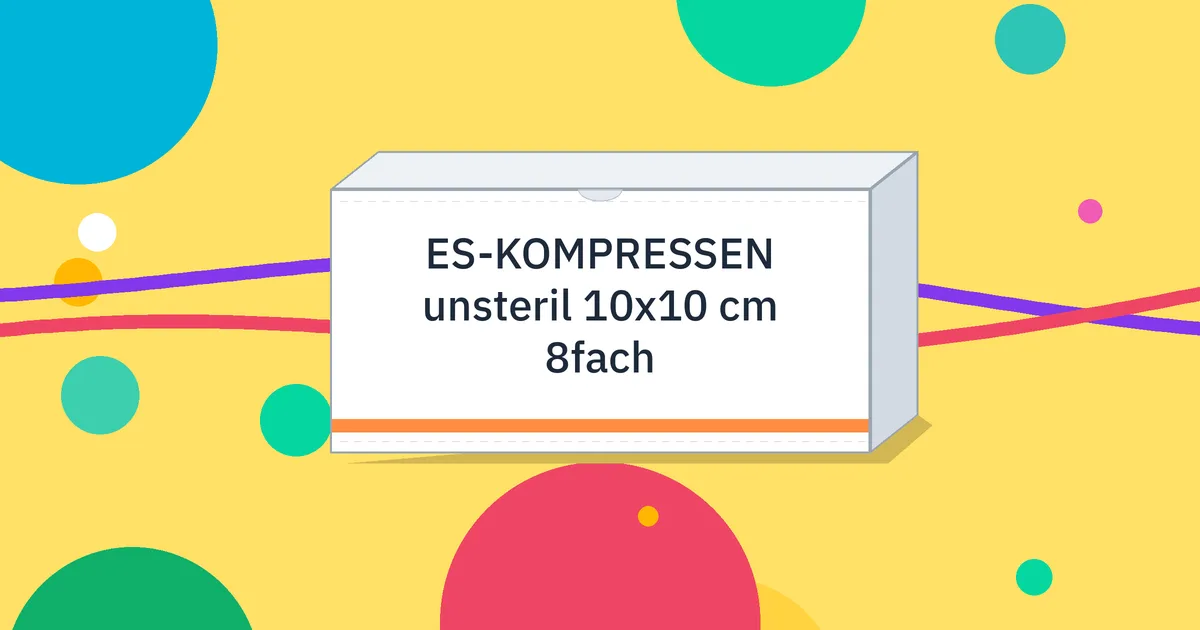 Symbolbild: Packung mit der Aufschrift ES-KOMPRESSEN unsteril 10x10 cm 8fach (PZN 00475269) – Verfügbarkeit und Bezug in Apotheken in Frankfurt am Main