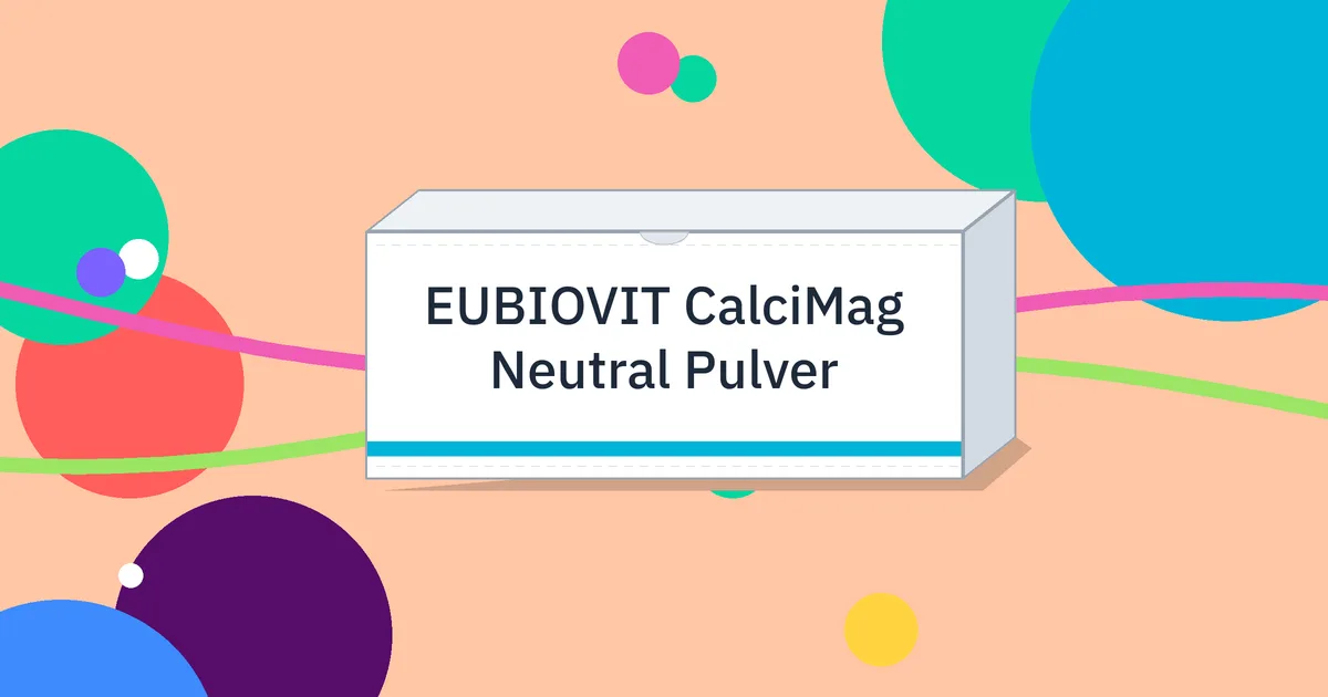 Symbolbild: Packung mit der Aufschrift EUBIOVIT CalciMag Neutral Pulver (PZN 16384528) – Verfügbarkeit und Bezug in Apotheken in Frankfurt am Main