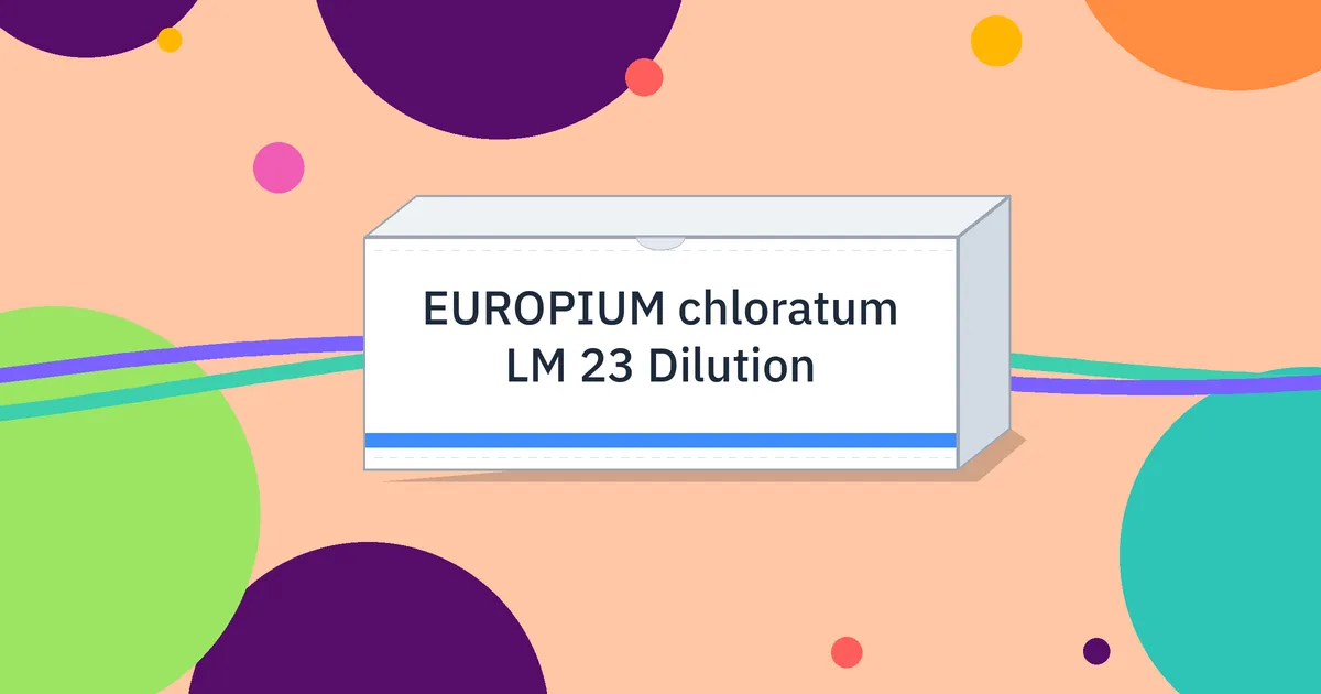 Symbolbild: Packung mit der Aufschrift EUROPIUM chloratum LM 23 Dilution (PZN 13484270) – Verfügbarkeit und Bezug in Apotheken in Frankfurt am Main