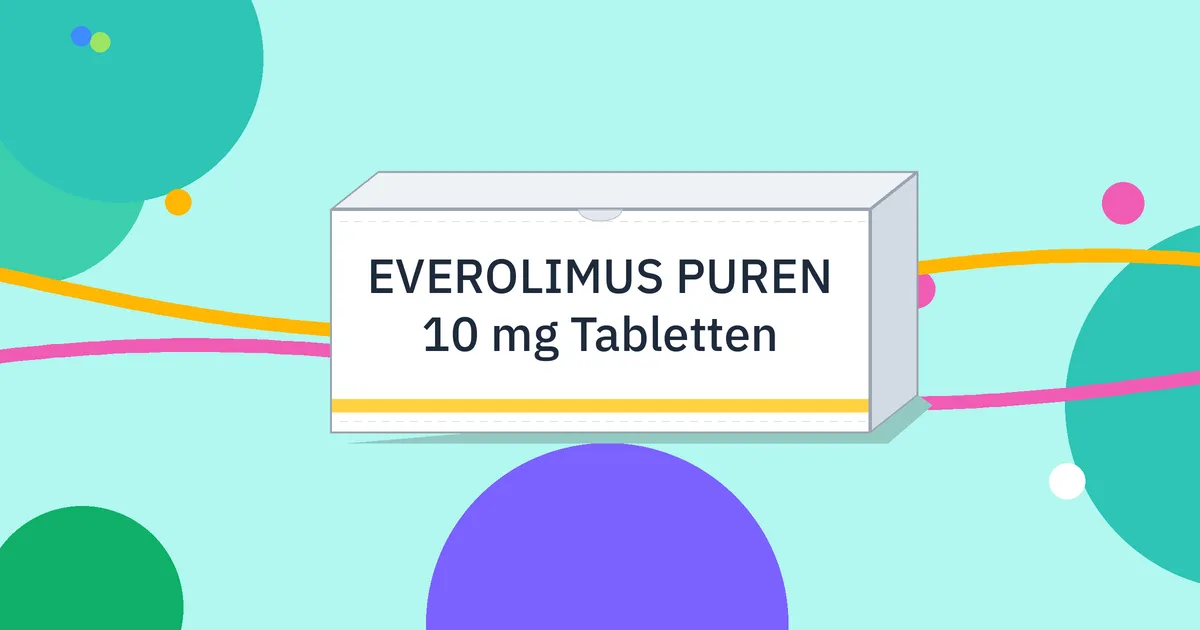 Symbolbild: Packung mit der Aufschrift EVEROLIMUS PUREN 10 mg Tabletten (PZN 15255467) – Verfügbarkeit und Bezug in Apotheken in Frankfurt am Main