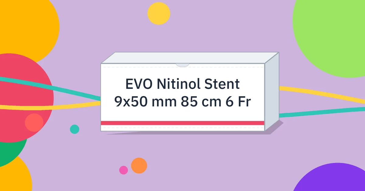 Symbolbild: Packung mit der Aufschrift EVO Nitinol Stent 9x50 mm 85 cm 6 Fr (PZN 00223556) – Verfügbarkeit und Bezug in Apotheken in Frankfurt am Main