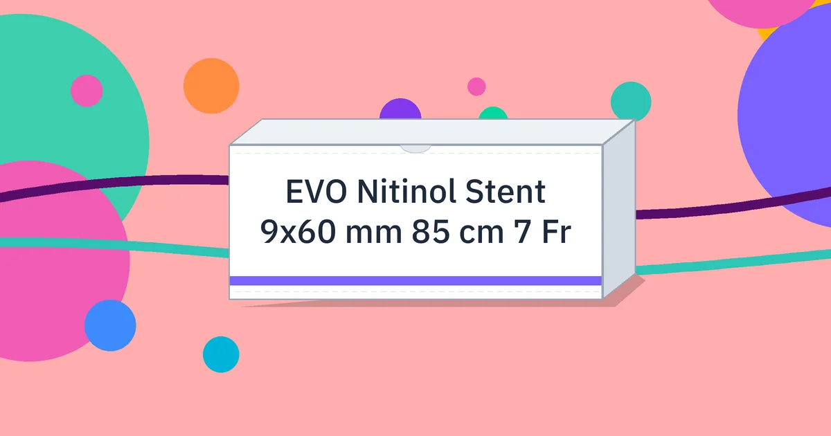 Symbolbild: Packung mit der Aufschrift EVO Nitinol Stent 9x60 mm 85 cm 7 Fr (PZN 00223728) – Verfügbarkeit und Bezug in Apotheken in Frankfurt am Main
