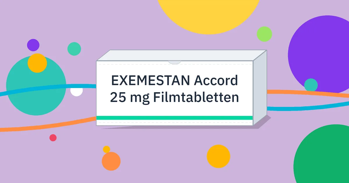 Symbolbild: Packung mit der Aufschrift EXEMESTAN Accord 25 mg Filmtabletten (PZN 14276042) – Verfügbarkeit und Bezug in Apotheken in Frankfurt am Main