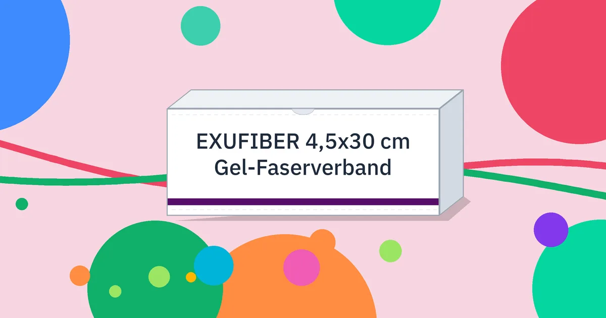Symbolbild: Packung mit der Aufschrift EXUFIBER 4,5x30 cm Gel-Faserverband (PZN 16261694) – Verfügbarkeit und Bezug in Apotheken in Frankfurt am Main