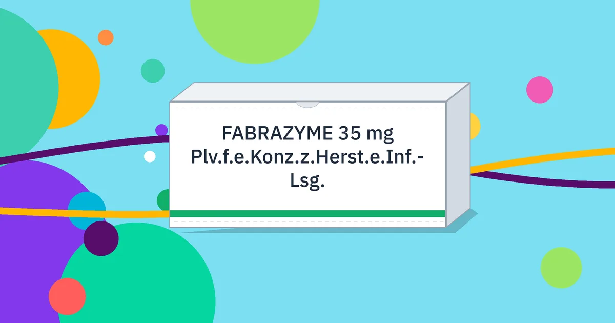 Symbolbild: Packung mit der Aufschrift FABRAZYME 35 mg Plv.f.e.Konz.z.Herst.e.Inf.-Lsg. (PZN 17312471) – Verfügbarkeit und Bezug in Apotheken in Frankfurt am Main