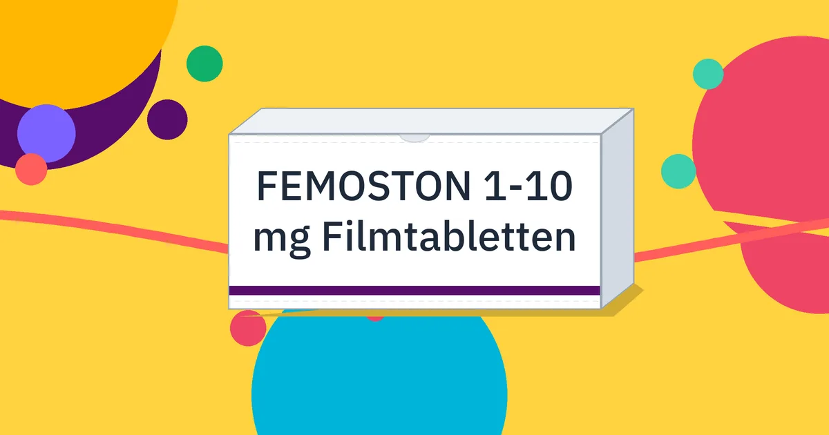 Symbolbild: Packung mit der Aufschrift FEMOSTON 1-10 mg Filmtabletten (PZN 00608925) – Verfügbarkeit und Bezug in Apotheken in Frankfurt am Main