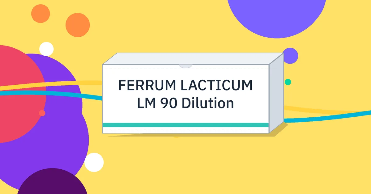 Symbolbild: Packung mit der Aufschrift FERRUM LACTICUM LM 90 Dilution (PZN 12849686) – Verfügbarkeit und Bezug in Apotheken in Frankfurt am Main