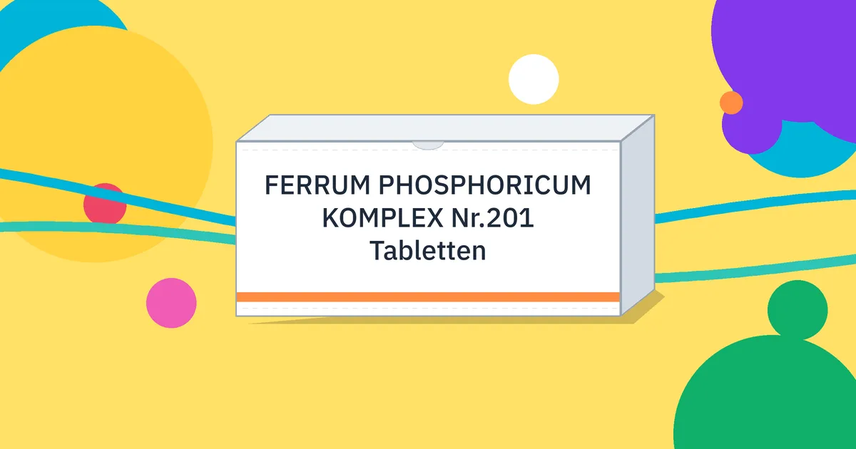Symbolbild: Packung mit der Aufschrift FERRUM PHOSPHORICUM KOMPLEX Nr.201 Tabletten (PZN 00380445) – Verfügbarkeit und Bezug in Apotheken in Frankfurt am Main