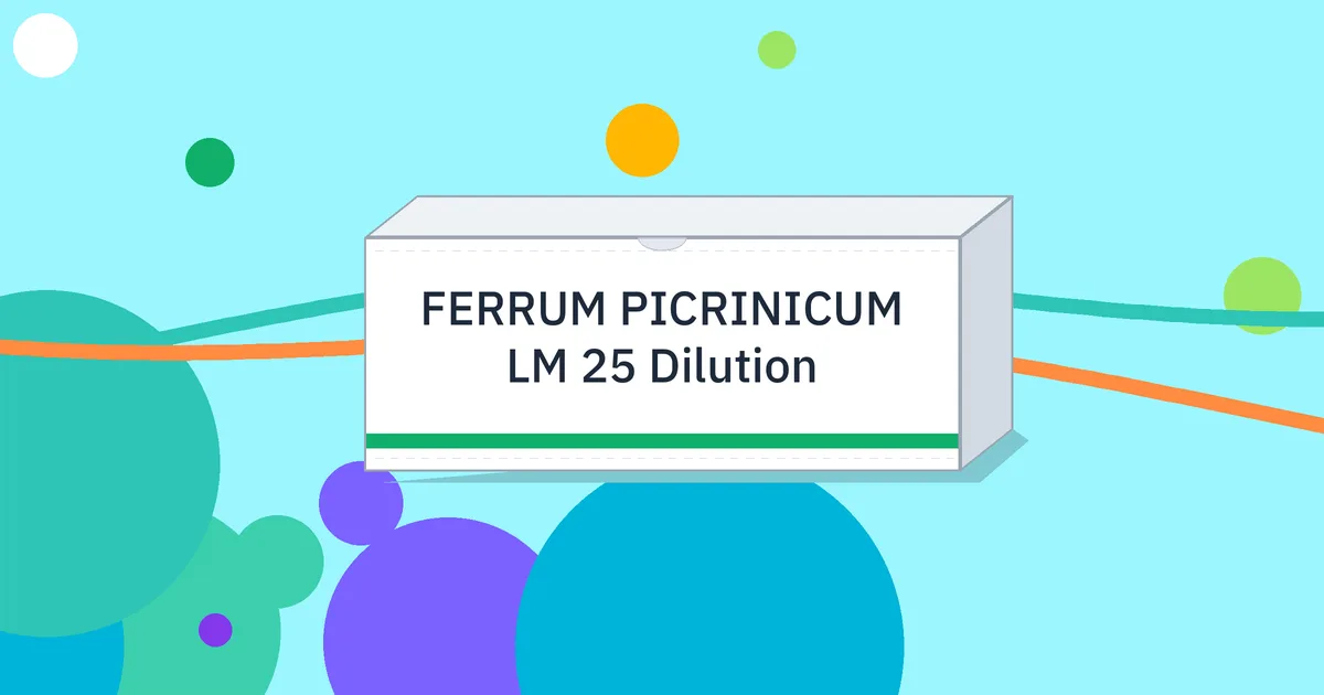 Symbolbild: Packung mit der Aufschrift FERRUM PICRINICUM LM 25 Dilution (PZN 12852719) – Verfügbarkeit und Bezug in Apotheken in Frankfurt am Main