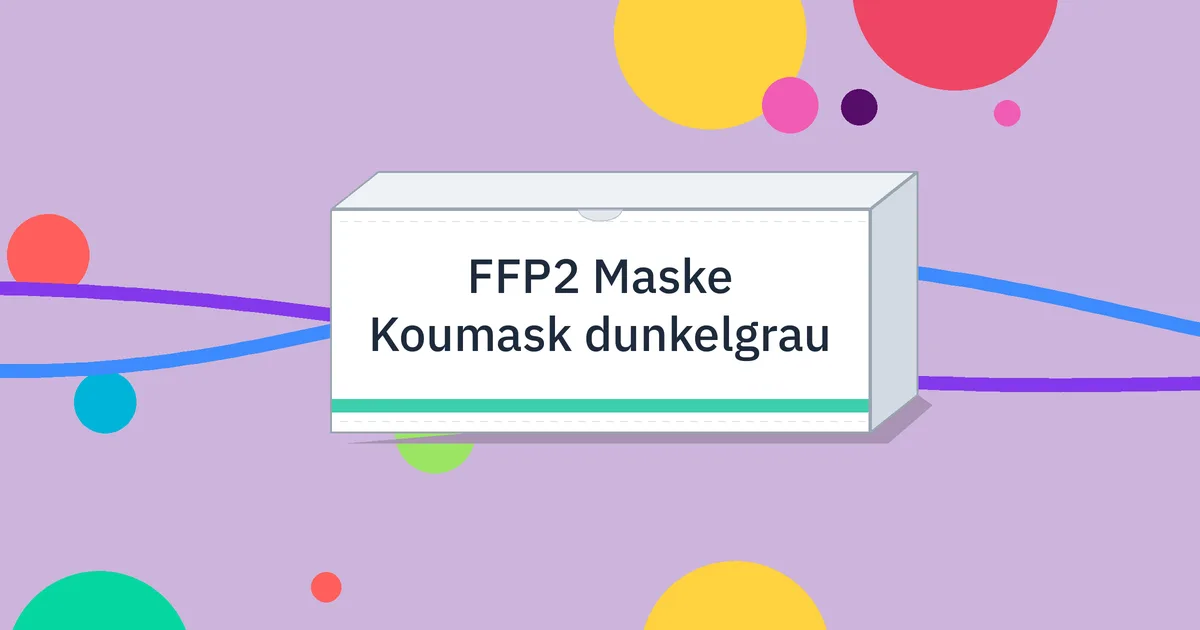 Symbolbild: Packung mit der Aufschrift FFP2 Maske Koumask dunkelgrau (PZN 18435827) – Verfügbarkeit und Bezug in Apotheken in Frankfurt am Main