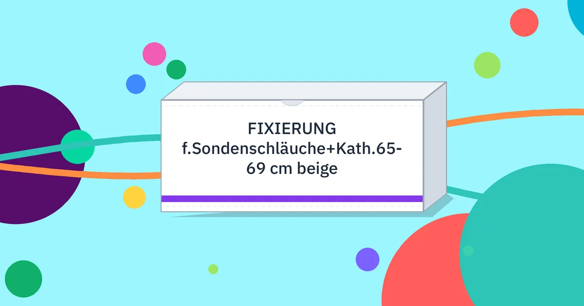 Symbolbild: Packung mit der Aufschrift FIXIERUNG f.Sondenschläuche+Kath.65-69 cm beige (PZN 20653336) – Verfügbarkeit und Bezug in Apotheken in Frankfurt am Main