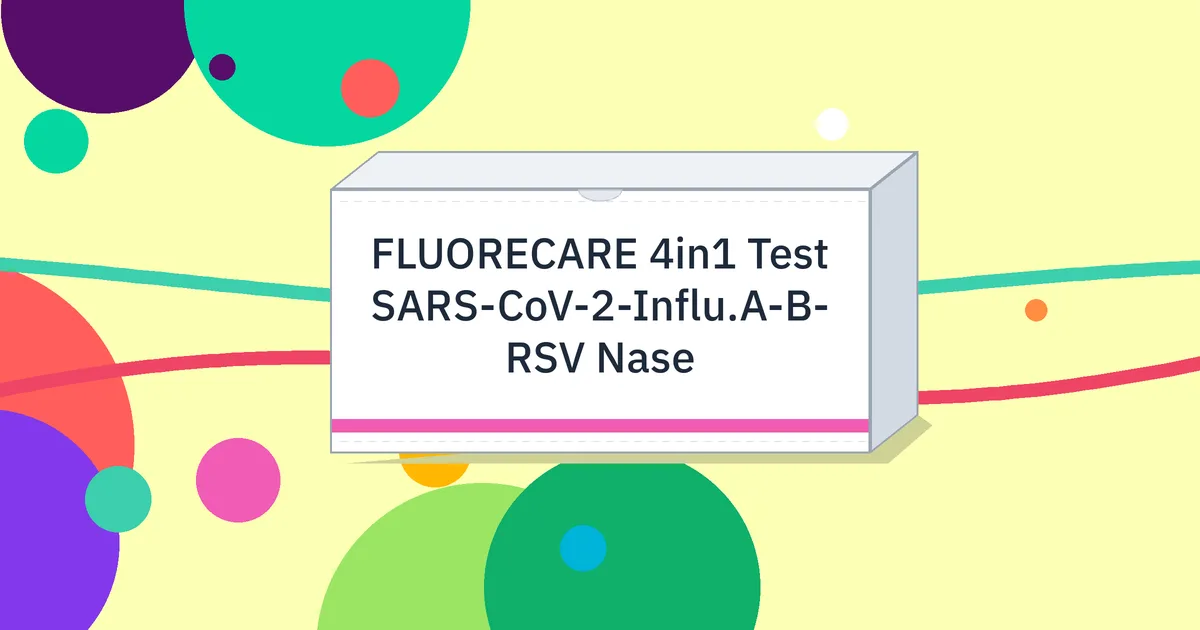 Symbolbild: Packung mit der Aufschrift FLUORECARE 4in1 Test SARS-CoV-2-Influ.A-B-RSV Nase (PZN 20891484) – Verfügbarkeit und Bezug in Apotheken in Frankfurt am Main