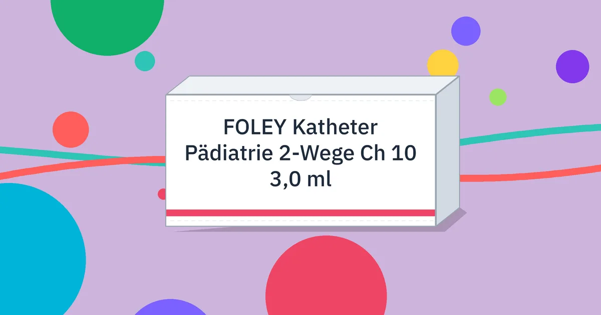 Symbolbild: Packung mit der Aufschrift FOLEY Katheter Pädiatrie 2-Wege Ch 10 3,0 ml (PZN 04365767) – Verfügbarkeit und Bezug in Apotheken in Frankfurt am Main