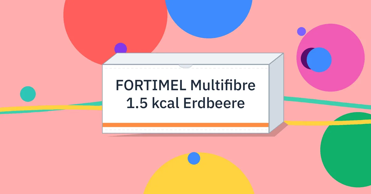 Symbolbild: Packung mit der Aufschrift FORTIMEL Multifibre 1.5 kcal Erdbeere (PZN 19531585) – Verfügbarkeit und Bezug in Apotheken in Frankfurt am Main