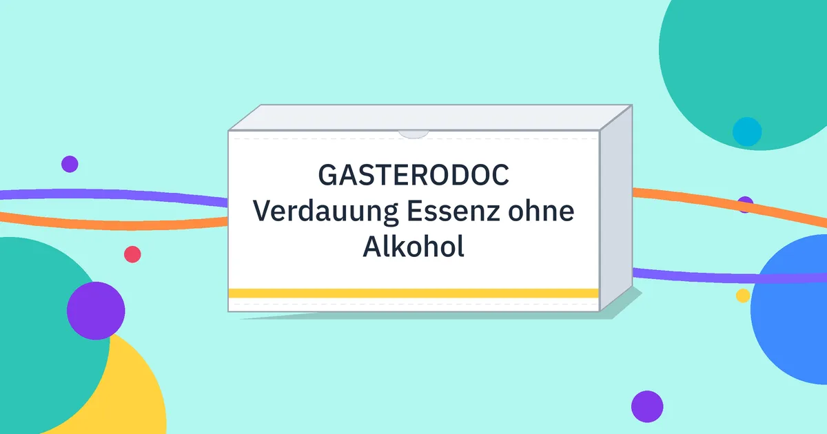 Symbolbild: Packung mit der Aufschrift GASTERODOC Verdauung Essenz ohne Alkohol (PZN 16924203) – Verfügbarkeit und Bezug in Apotheken in Frankfurt am Main