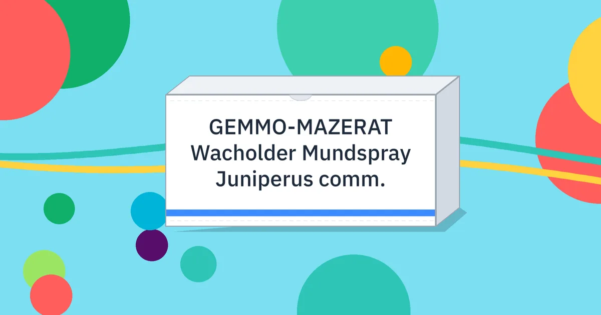 Symbolbild: Packung mit der Aufschrift GEMMO-MAZERAT Wacholder Mundspray Juniperus comm. (PZN 19842368) – Verfügbarkeit und Bezug in Apotheken in Frankfurt am Main