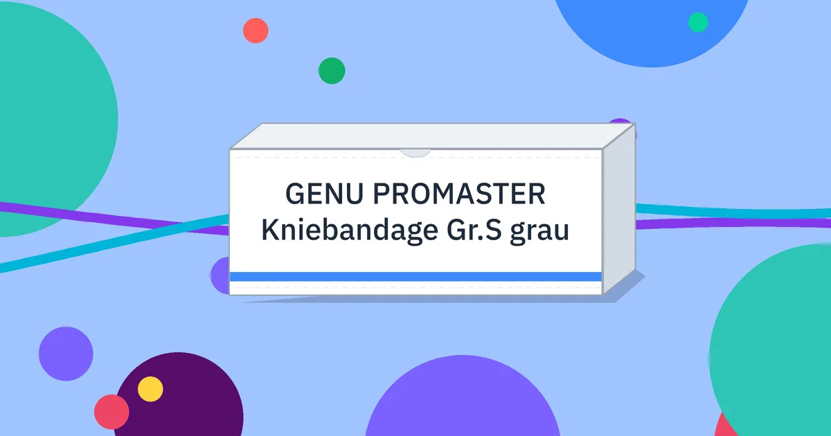 Symbolbild: Packung mit der Aufschrift GENU PROMASTER Kniebandage Gr.S grau (PZN 10927376) – Verfügbarkeit und Bezug in Apotheken in Frankfurt am Main