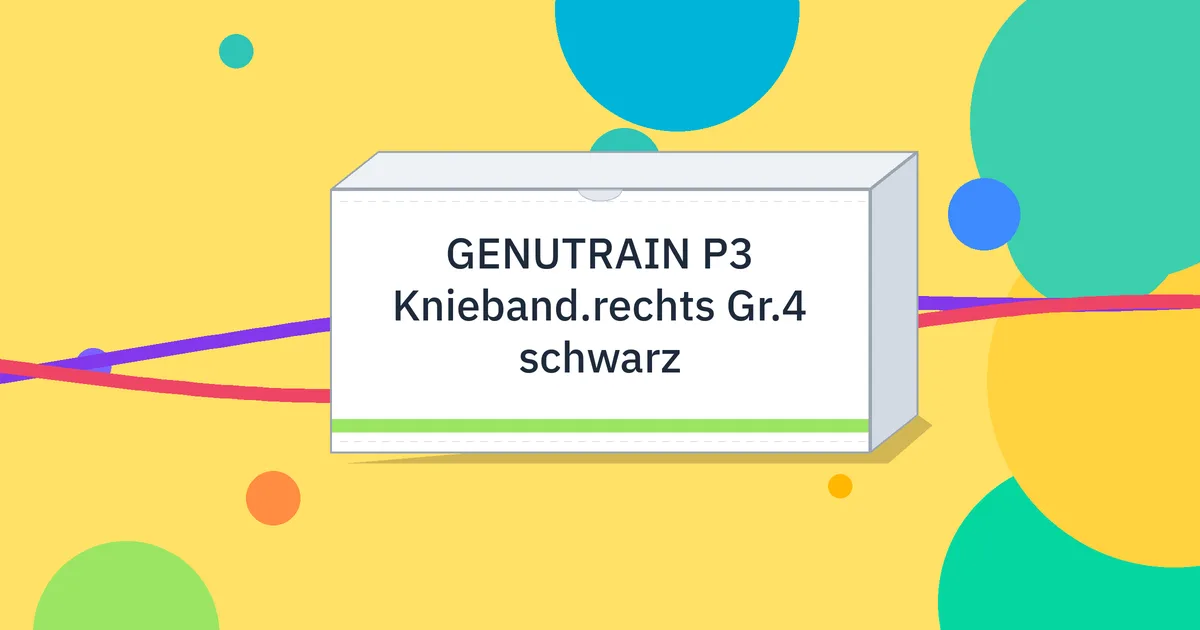 Symbolbild: Packung mit der Aufschrift GENUTRAIN P3 Knieband.rechts Gr.4 schwarz (PZN 07552145) – Verfügbarkeit und Bezug in Apotheken in Frankfurt am Main