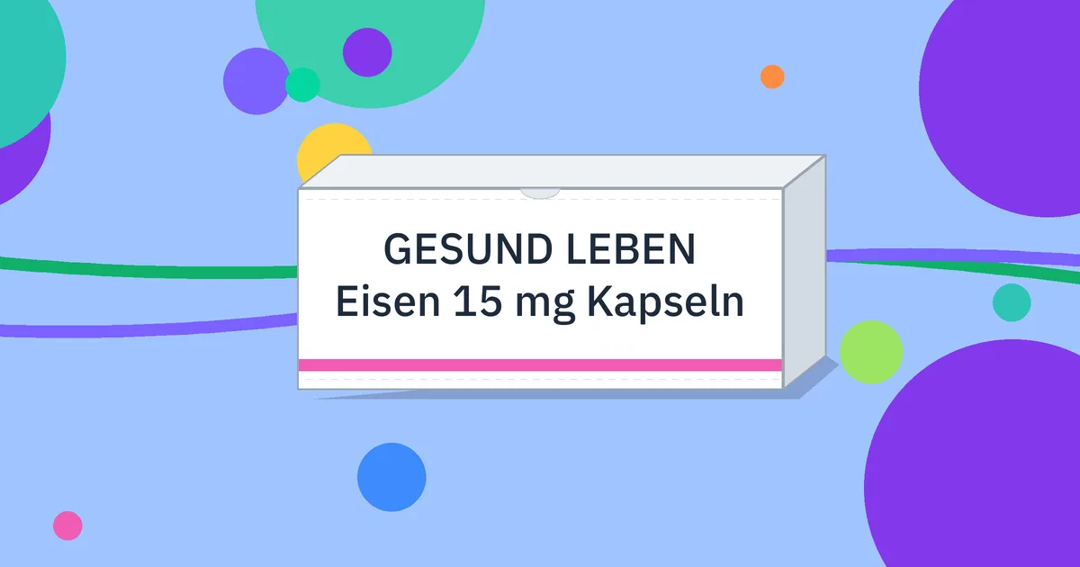 Symbolbild: Packung mit der Aufschrift GESUND LEBEN Eisen 15 mg Kapseln (PZN 19262056) – Verfügbarkeit und Bezug in Apotheken in Frankfurt am Main
