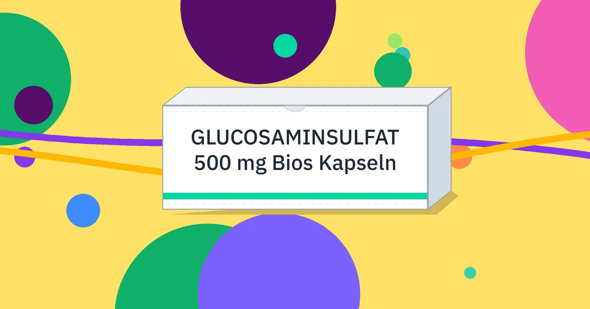 Symbolbild: Packung mit der Aufschrift GLUCOSAMINSULFAT 500 mg Bios Kapseln (PZN 01118100) – Verfügbarkeit und Bezug in Apotheken in Frankfurt am Main