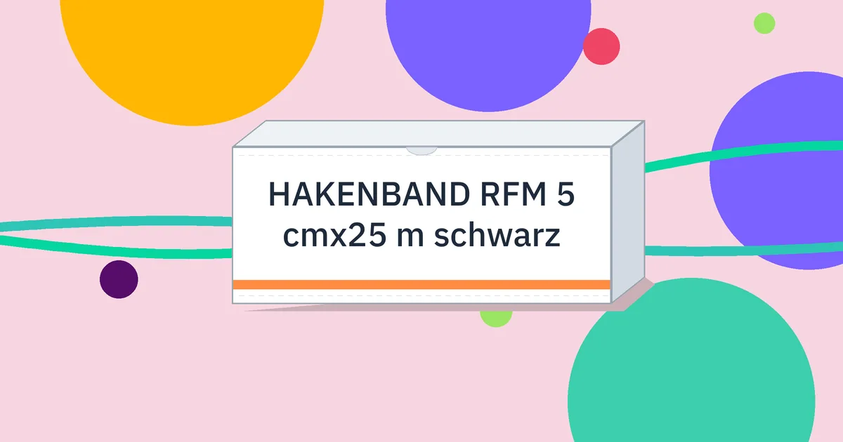 Symbolbild: Packung mit der Aufschrift HAKENBAND RFM 5 cmx25 m schwarz (PZN 06490525) – Verfügbarkeit und Bezug in Apotheken in Frankfurt am Main