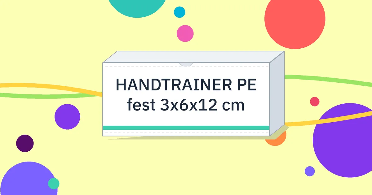 Symbolbild: Packung mit der Aufschrift HANDTRAINER PE fest 3x6x12 cm (PZN 03908993) – Verfügbarkeit und Bezug in Apotheken in Frankfurt am Main
