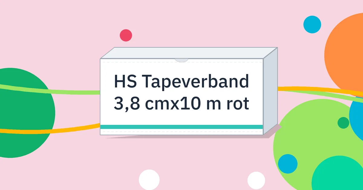 Symbolbild: Packung mit der Aufschrift HS Tapeverband 3,8 cmx10 m rot (PZN 12570234) – Verfügbarkeit und Bezug in Apotheken in Frankfurt am Main